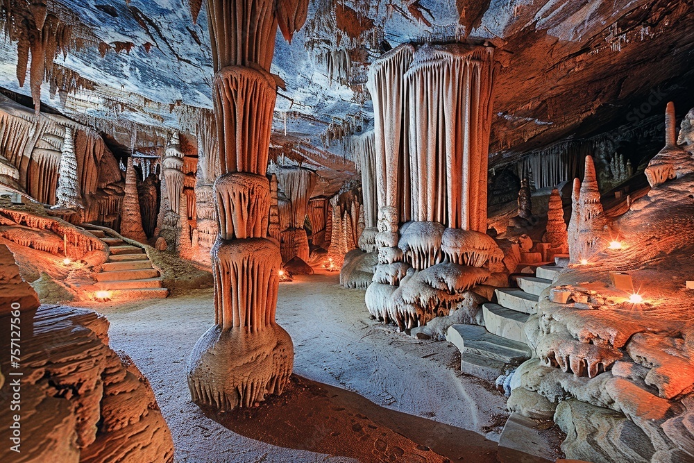 awe-inspiring beauty of towering limestone formations within a cave ...