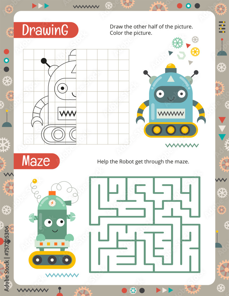 Activity Pages for Kids. Printable Activity Sheet with Robots ...