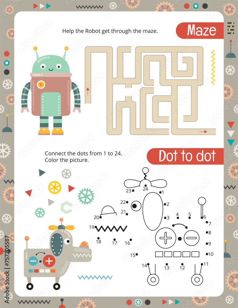 Activity Pages for Kids. Printable Activity Sheet with Robots ...