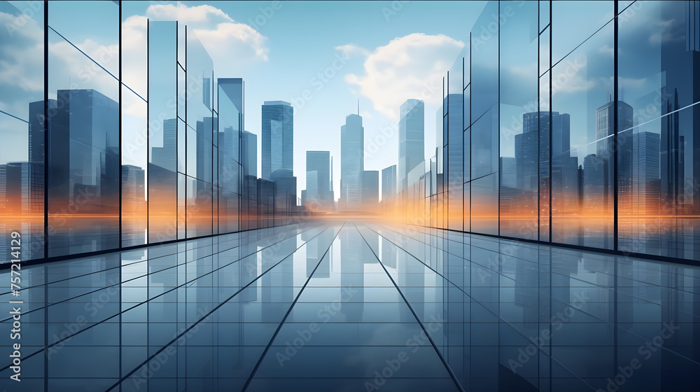 Empty modern business office skyscrapers. High-rise buildings in ...