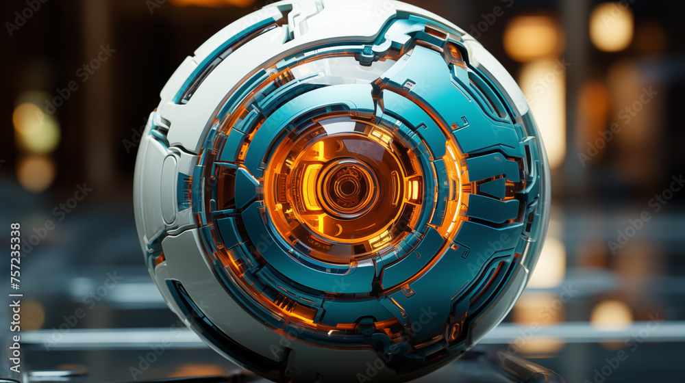 Intricate spherical device with glowing core image background. Robotic ...