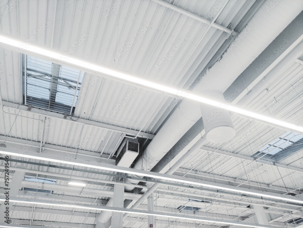 Ceiling in an industrial room, warehouse, mall with an exhaust and air ...