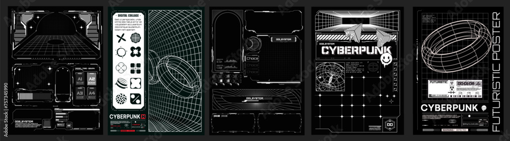 Cyberpunk Concept Posters with Futuristic UI Elements. A collection of ...