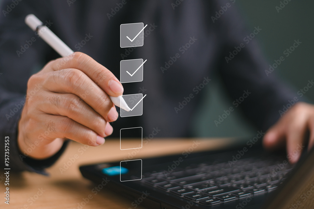 Business performance summary checklist review, businessman with ... Business performance summary checklist review, businessman with ...
