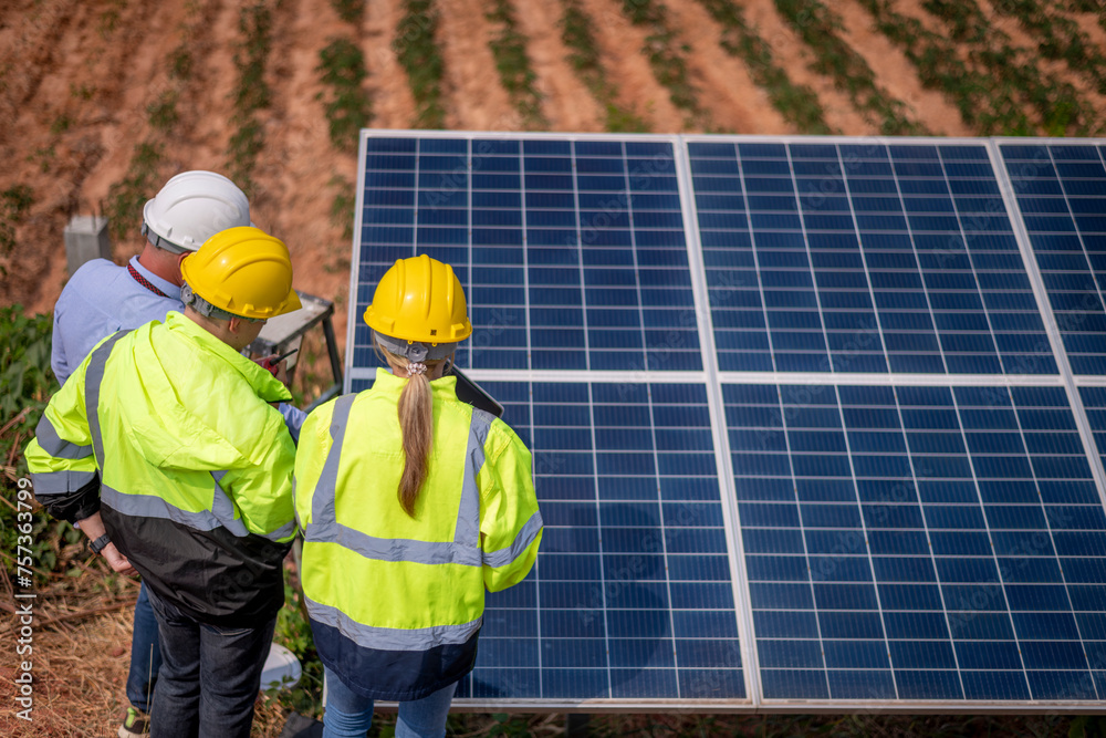 Engineers working inspect and check solar cell panel energy is smart ...