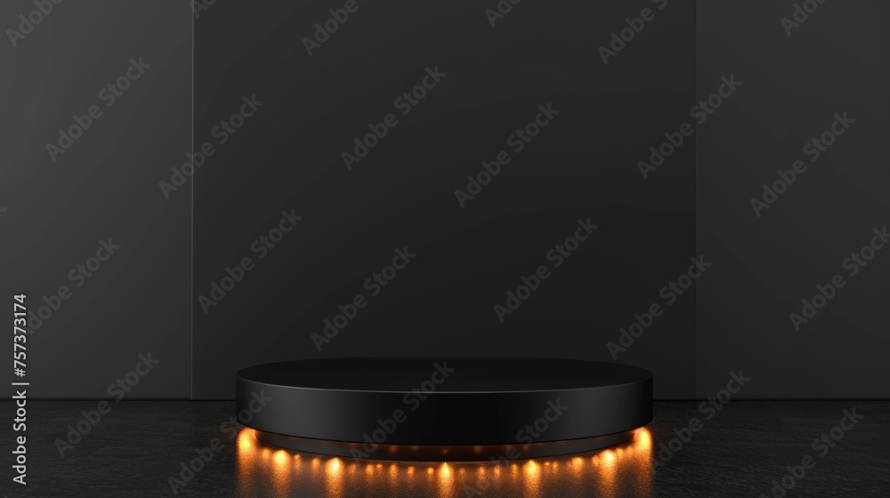 Black podium with fire pit is surrounded by architectural arches in a ...