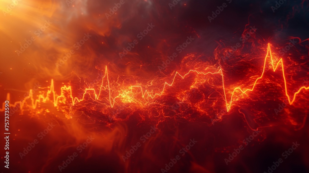 With a red background and a heart symbol, this EKG (electrocardiogram ...