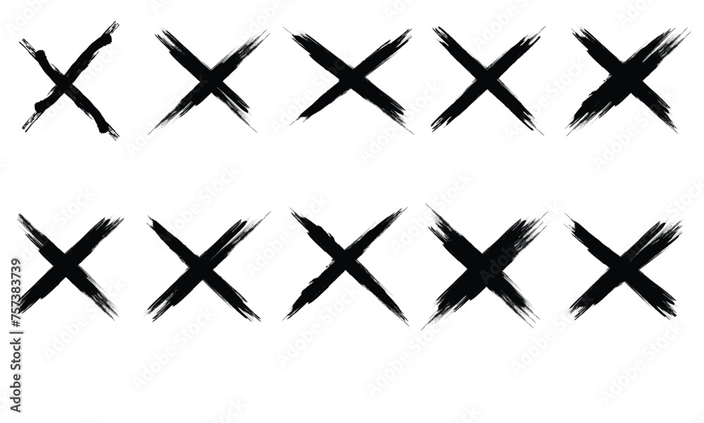 Black ink wrong signs on transparent bg. Black paint brush stroke ...