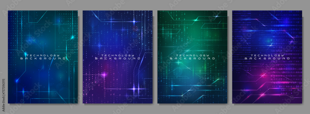 Vector illustration. Binary code background. Software programming concept. Glowing numbers and ...