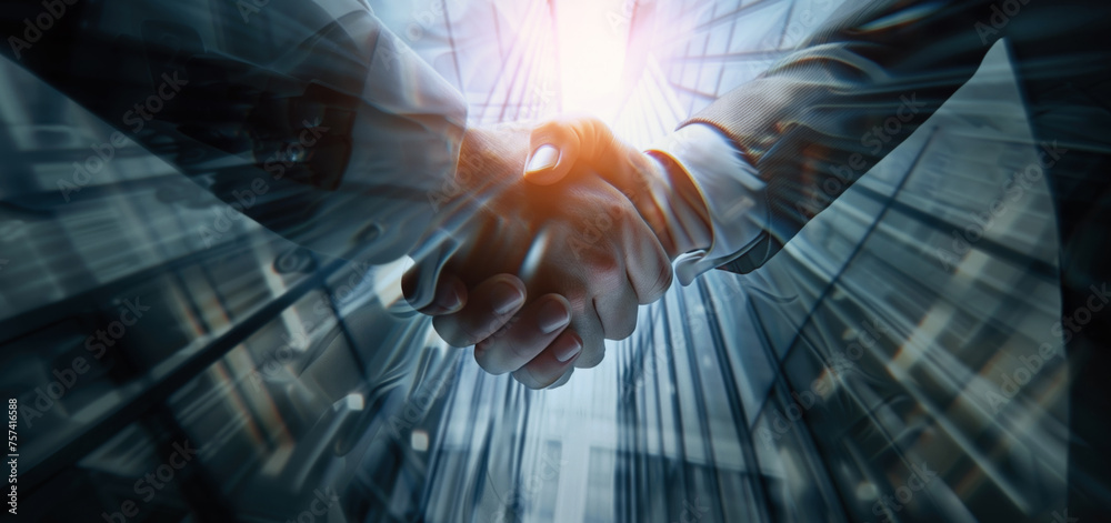 Dynamic background of Businessmen making handshake with partner ...