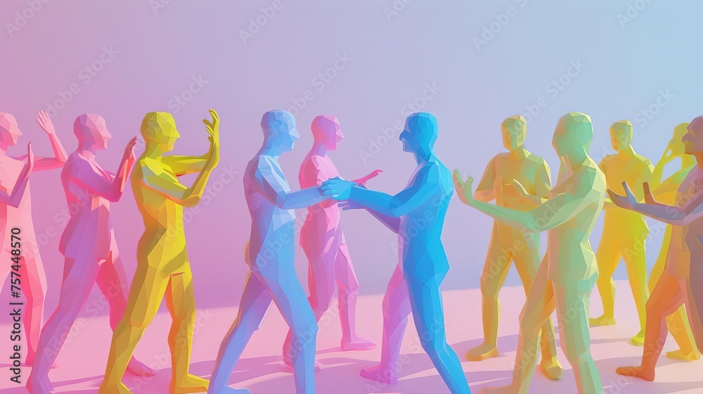 3D illustration of human figures engaging in various gestures such as ...