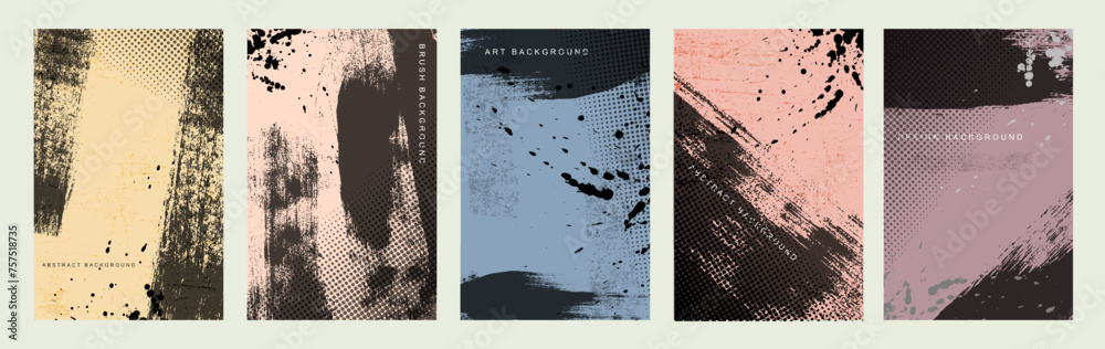 Trend style posters with halftone texture, typography set. Colored ...