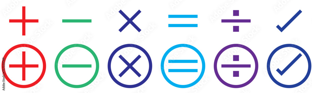 Plus, minus, multiply, equal and divide sign icon set. Math sign vector ...