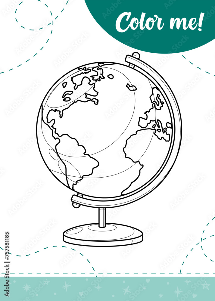 Coloring page for kids with Earth globe.A printable worksheet, vector ...
