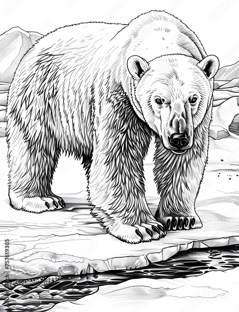 Polar Bear coloring page in black and white Stock Illustration | Adobe ...