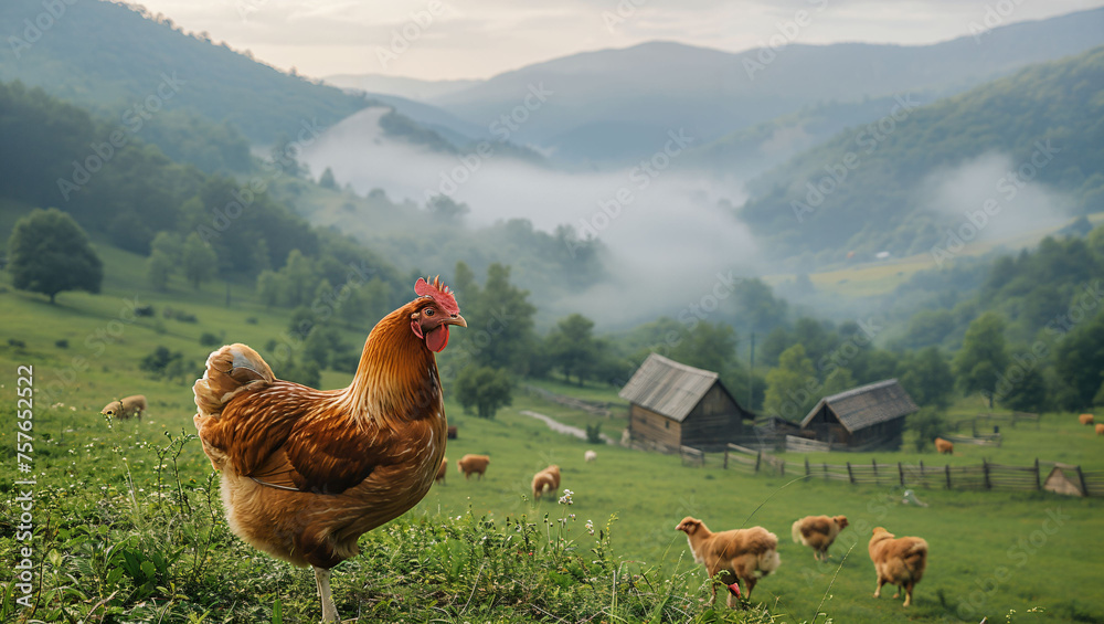 Pastoral scene of animal husbandry, free-range livestock grazing ...