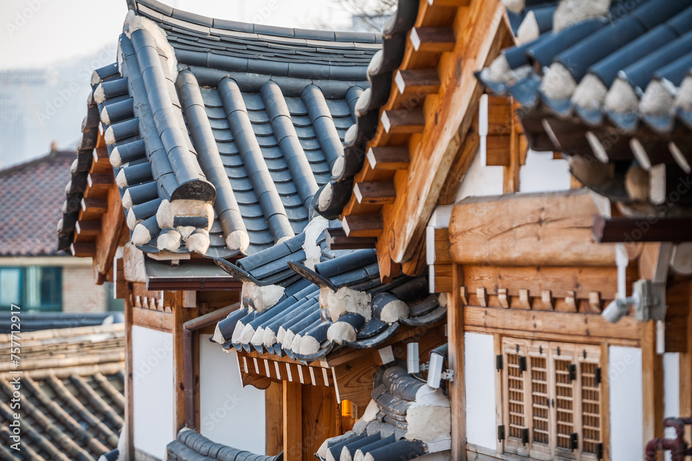 Traditional Korean building architecture of bukchon Hanok Village in ...