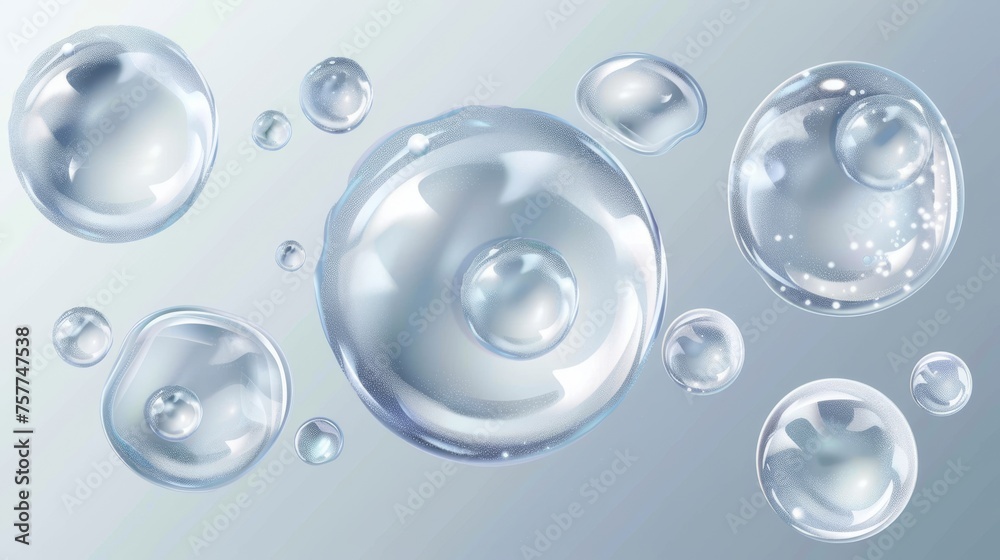 Serum drops with air bubbles. Collagen gel, cosmetic product for skin ...