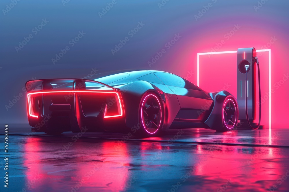EV car in futuristic vehicle concept. Electric car charging station and ...