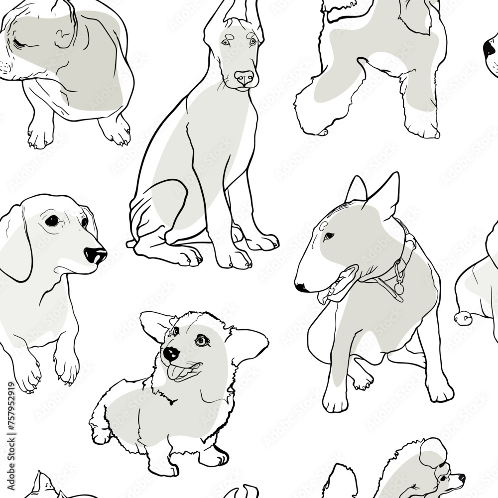 Pattern of a dog, footprints. Seamless illustration of a Doberman ...