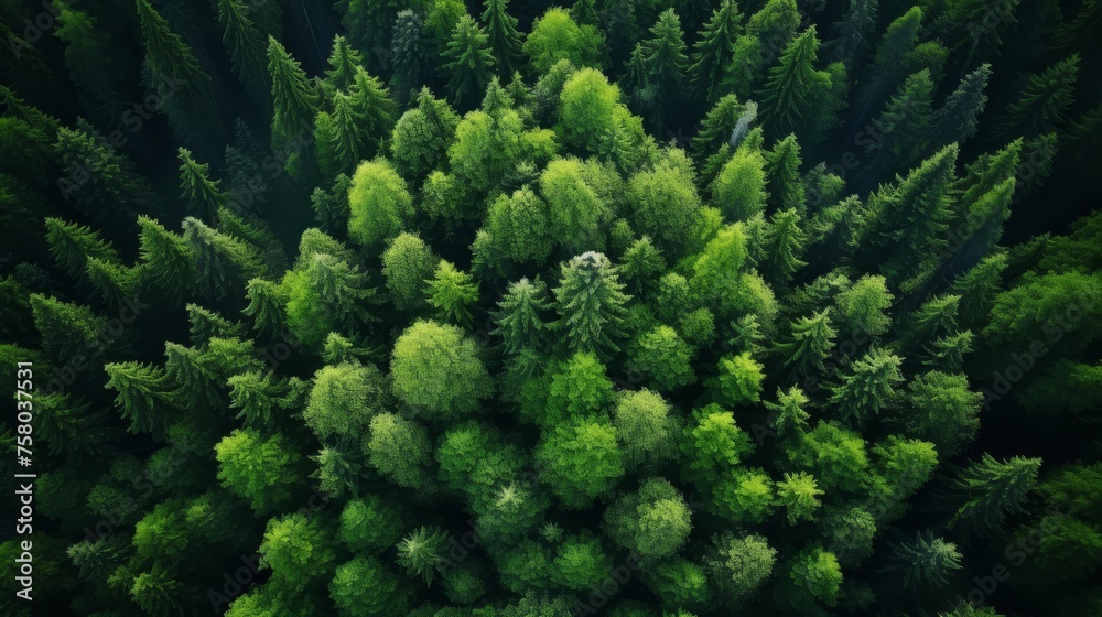 Drone captures forest canopy absorbing co2 green trees for carbon ...