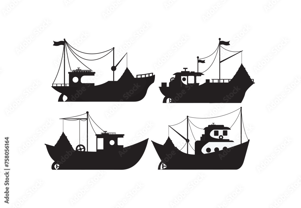 PrintFishing boats side view isolated set. Commercial fishing trawlers ...