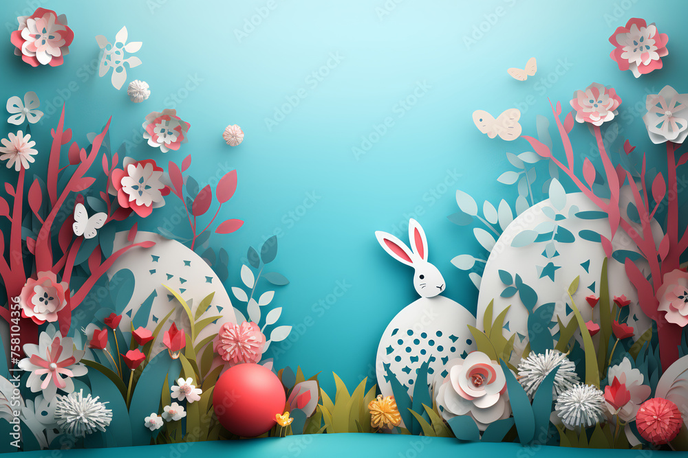 Beautiful easter eggs, bunny and blooming spring flowers paper cut outs ...