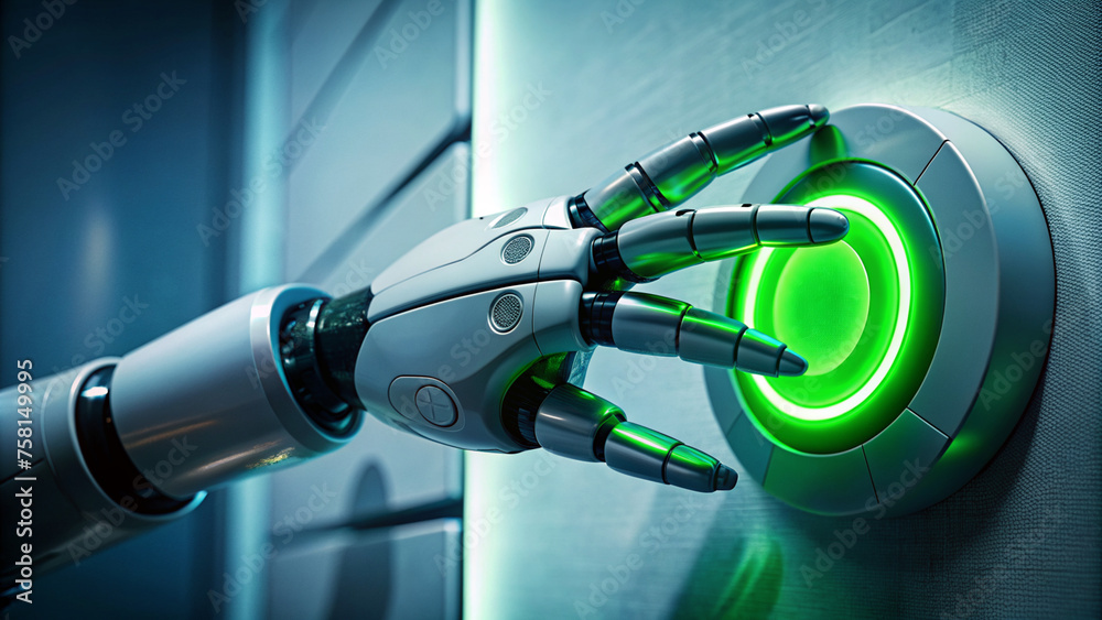Futuristic Robotic Arm Interacting with Secure Access Control Panel ...