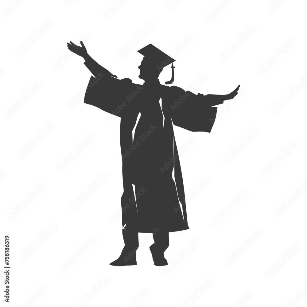 Silhouette academic man celebrating graduation black color only full ...