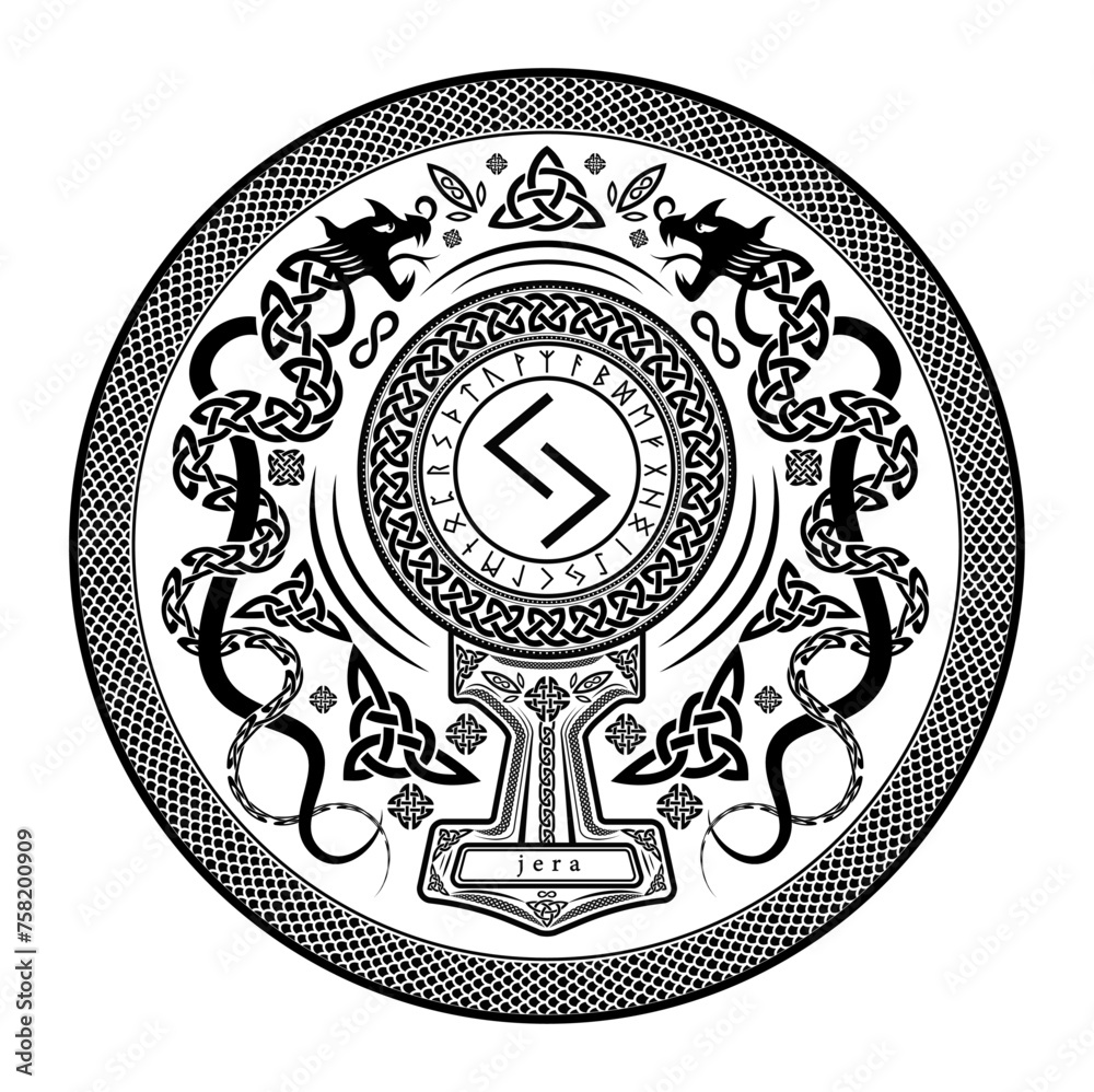 Стоковий вектор Jera Rune Shield: Vector Illustration with Norse Pagan ...