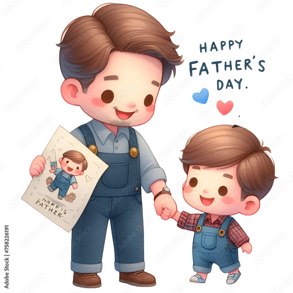 Watercolor Cute Happy Father's Day clipart, Dad and Kid PNG ...