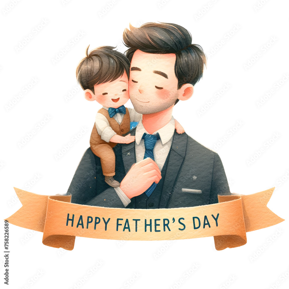 Watercolor Cute Happy Father's Day clipart, Dad and Kid PNG ...