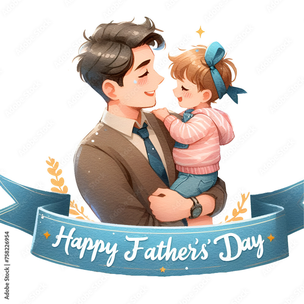 Ilustracja bez tantiem: Watercolor Cute Happy Father's Day clipart, Dad ...