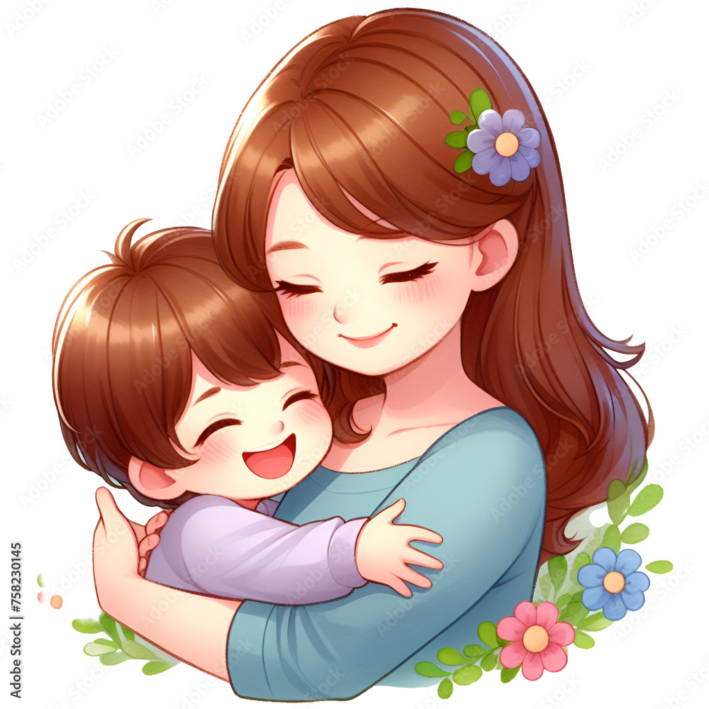 Watercolor Cute Happy Mother's Day clipart, Mom and Baby PNG, Mother ...