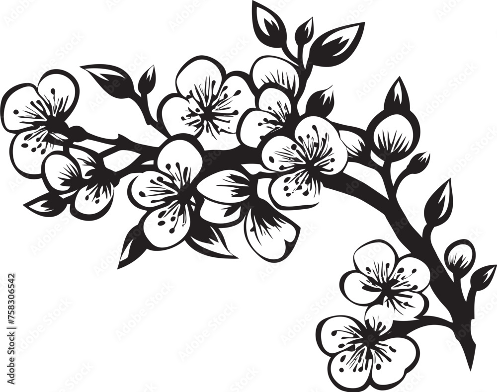 Twilight Sakura Silhouette: Cherry Blossom Vector in Black Darkened ...