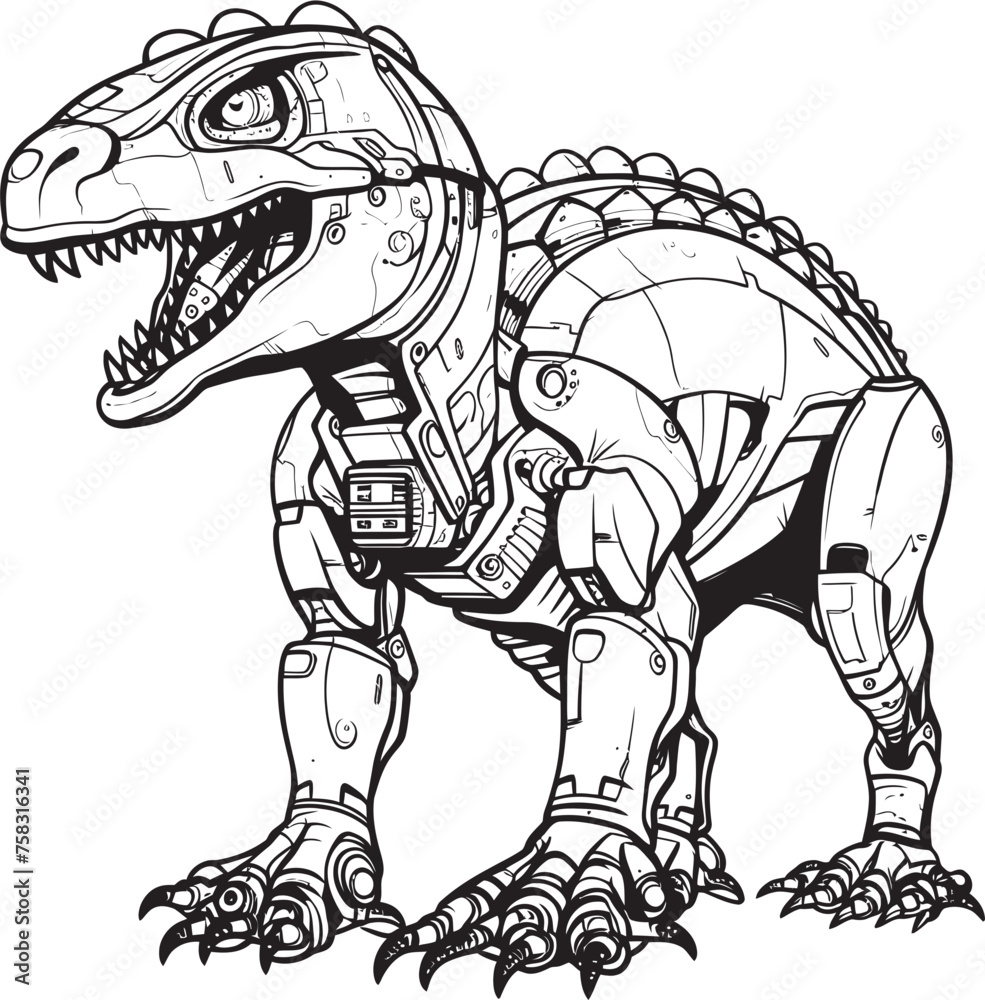 Mech-Saurus Badge: Vector Black Logo Icon Design for Technology ...