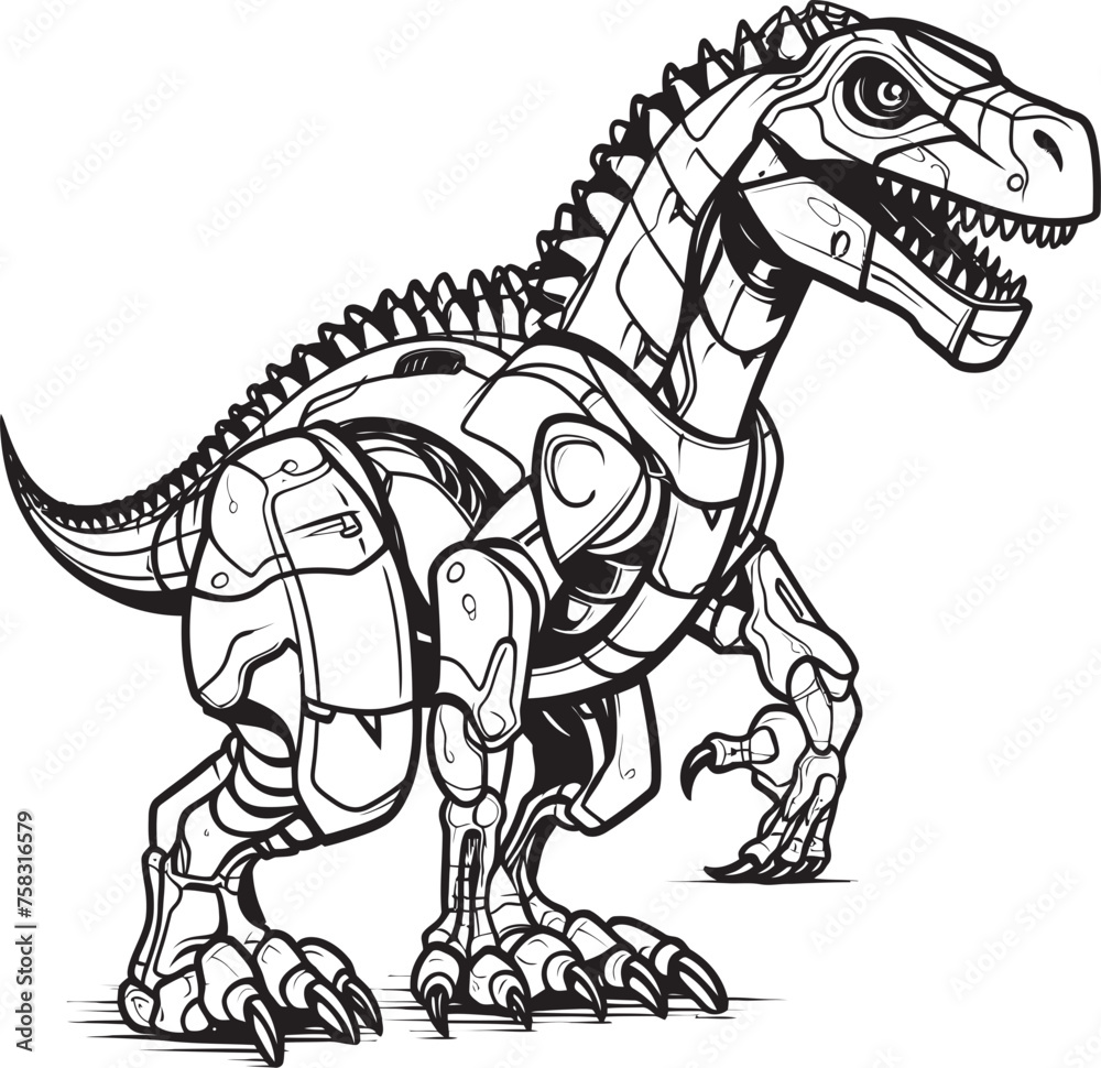 Cybernetic Dino Badge: Black Logo Icon Design Depicting Robotic Reptile ...