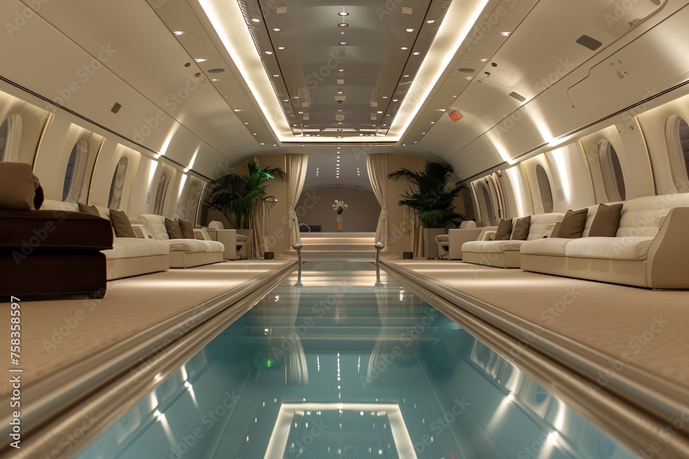 Luxurious detail of an airplane first class amenities which includes a ...