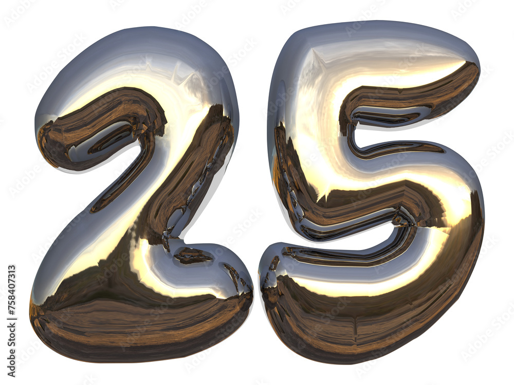 Isolated Logo of Silver Jubilee Anniversary. Steel Metallic Three ...