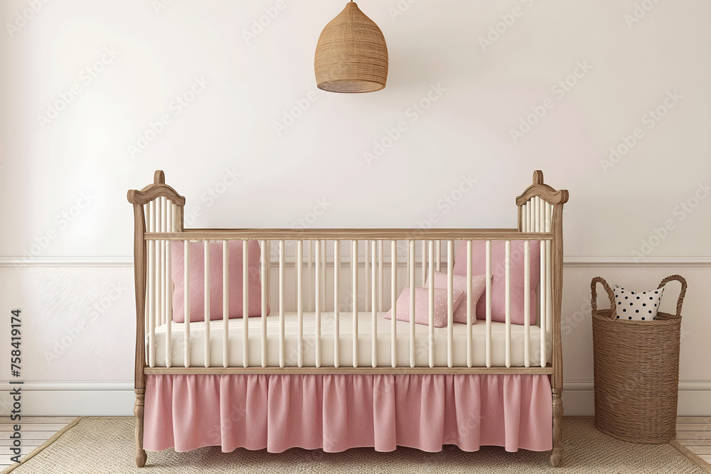Interior Nursery Room With Baby Cot Bed, Empty Wall Mockup In White ...
