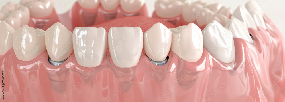 Cross-section of dental implants in the jaw, illustrating the placement ...