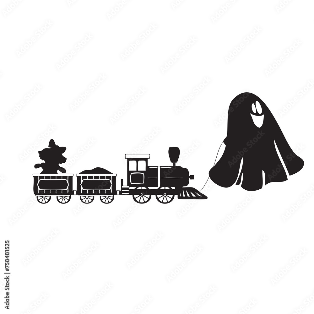 Ghost plays with toy train Stock Vector | Adobe Stock