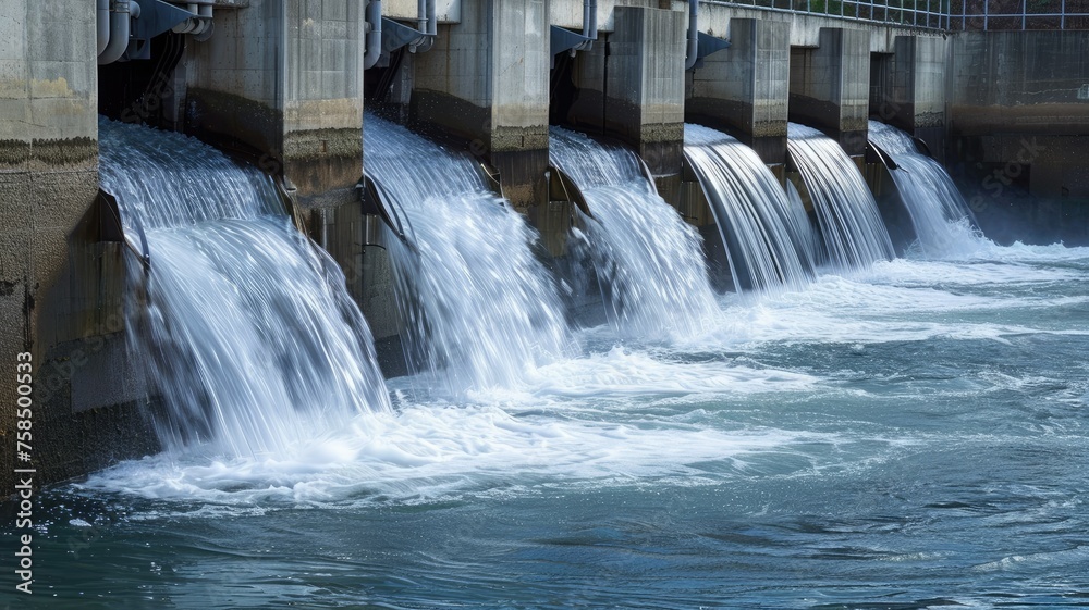 Hydropower dam releasing water forcefully - An image of a powerful ...