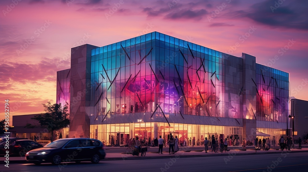 shopping blue mall building illustration retail center, store ...