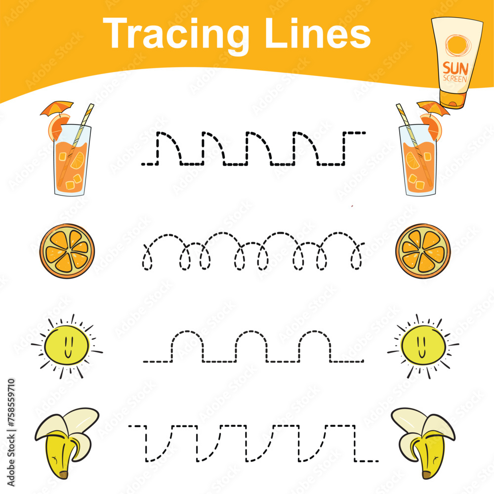 Vector de Stock Tracing vertical lines activity for children. Tracing ...