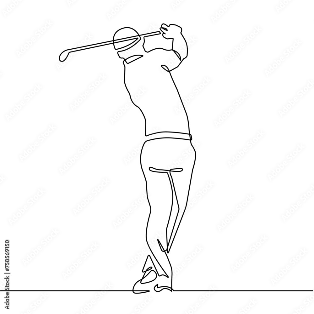 Golfer Portrait Continuous One Line Drawing. Golfing Sport Concept One ...
