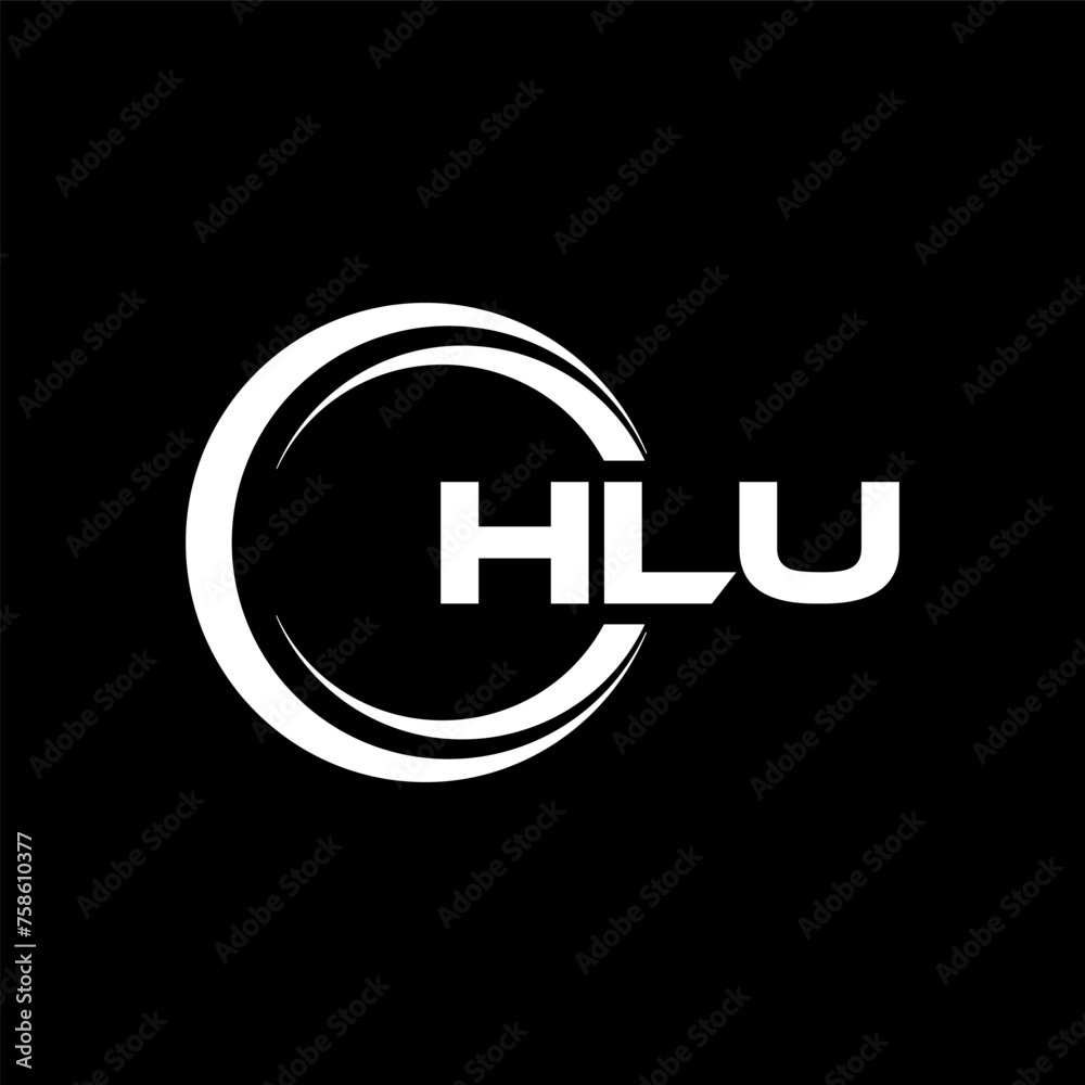 HLU letter logo design with black background in illustrator, cube logo ...