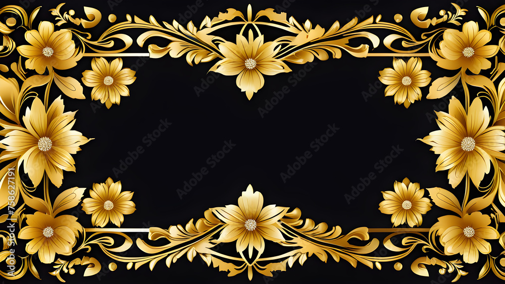 gold background. golden frame with floral ornament. festive celebration ...
