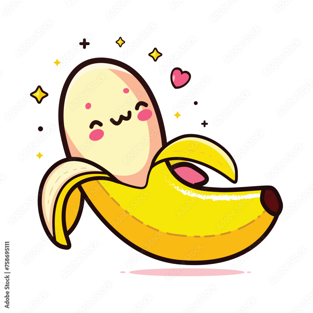 Vector de Stock Cute Banana fruit cartoon vector illustration. Cute banana kawaii cartoon. cute ...