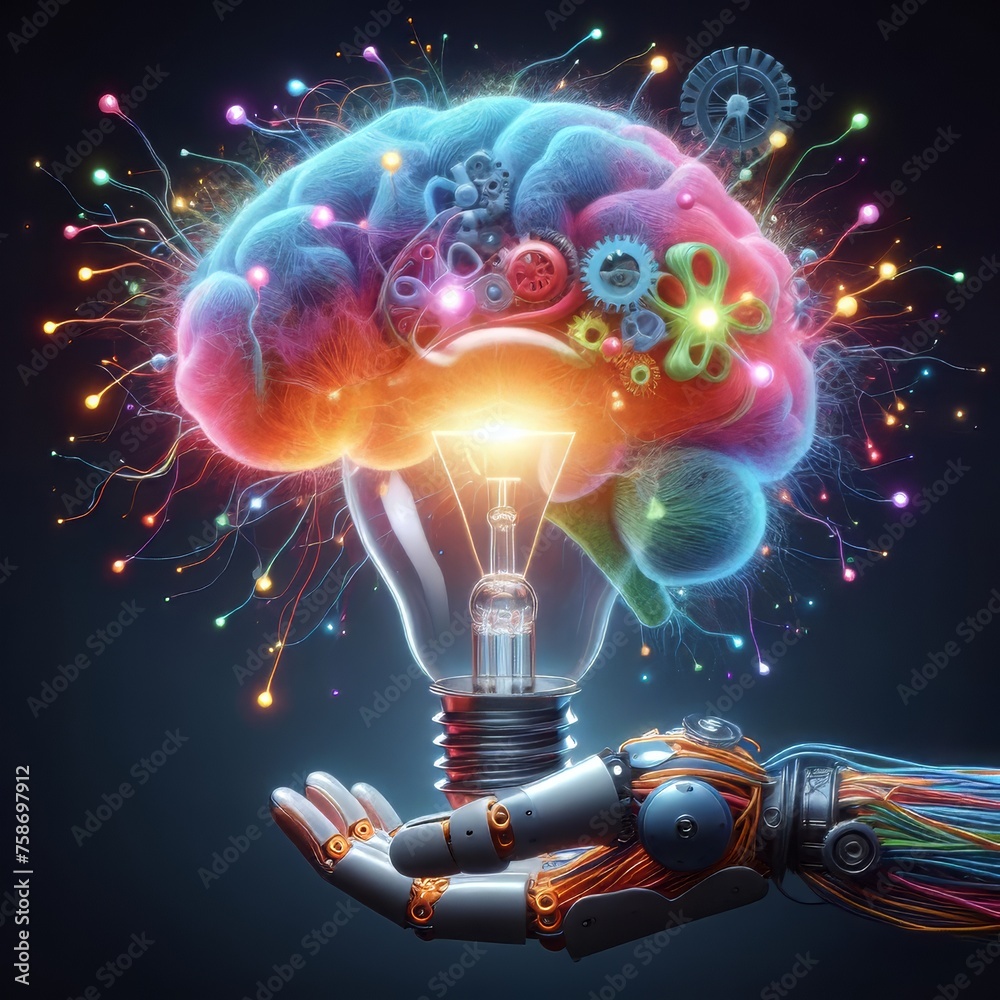 Light Bulb is shaped like Human Brain Mind with a robotic hand ...